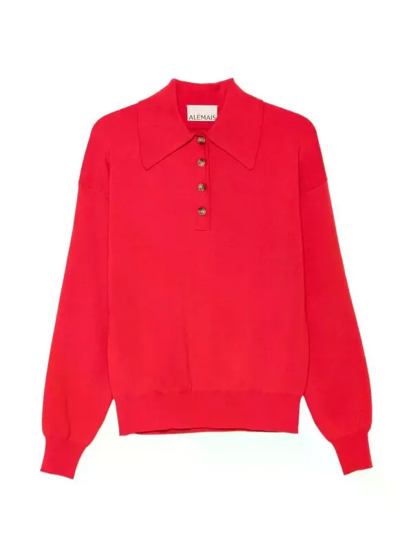 ALEMAIS Rocky Button-placket Polo Top - Red