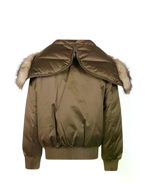 Michael Kors Faux-fur-trimmed Satin Ciré Hooded Bomber Jacket - Brown