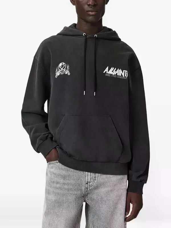 ALLSAINTS Graphic-print Washed-effect Hoodie - Black