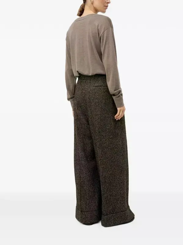BOSS Wide-leg Herringbone Pants In A Wool Blend