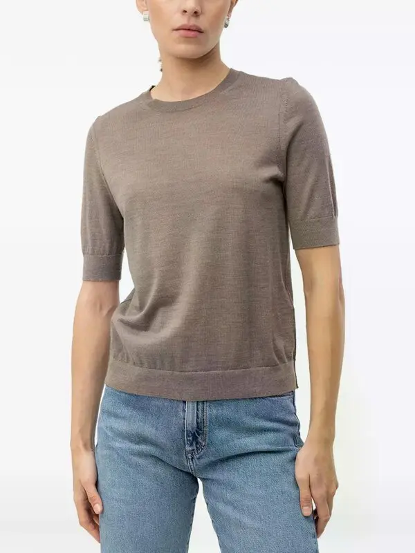BOSS Slim-fit Short-sleeved Sweater In Superfine Merino Wool - Neutrals
