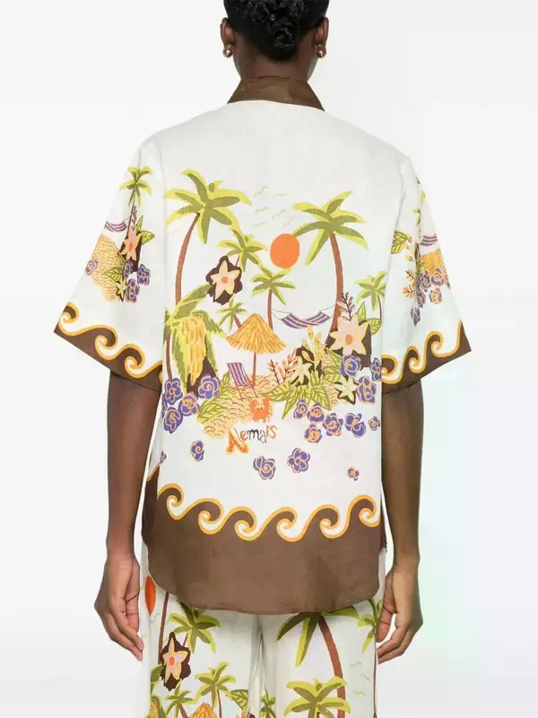 ALEMAIS Alemas Island Cove Graphic Print Linen Shirt