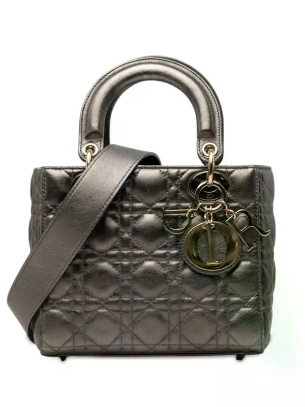 Dior 2022 Small Metallic Lambskin Cannage My Abcdior Lady Satchel - Grey