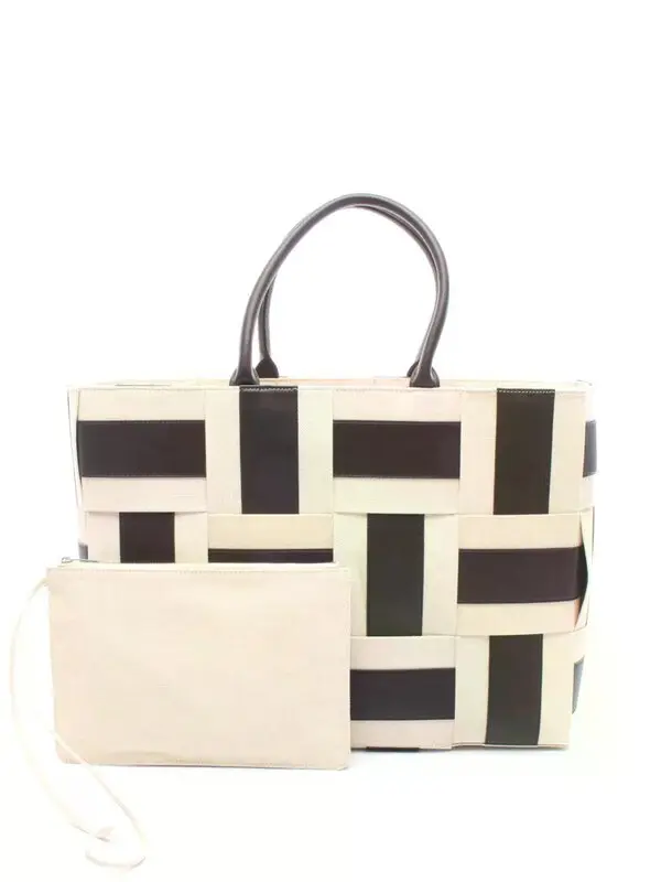 Bottega Veneta 2012-2026 Large Canvas And Leather Intrecciato Arco Tote Bag - Neutrals