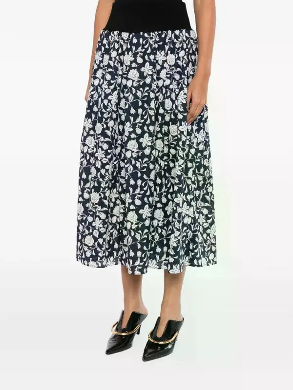 AGNES B. Floral-print Pleated Skirt