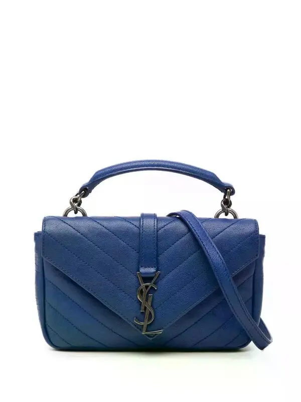 Saint Laurent 2016 Baby Chevron Sheepskin Classic Monogram Chain Bag Crossbody Bag - Blue