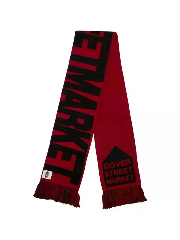 DOVER STREET MARKET Logo-intarsia Fringed Scarf - Red