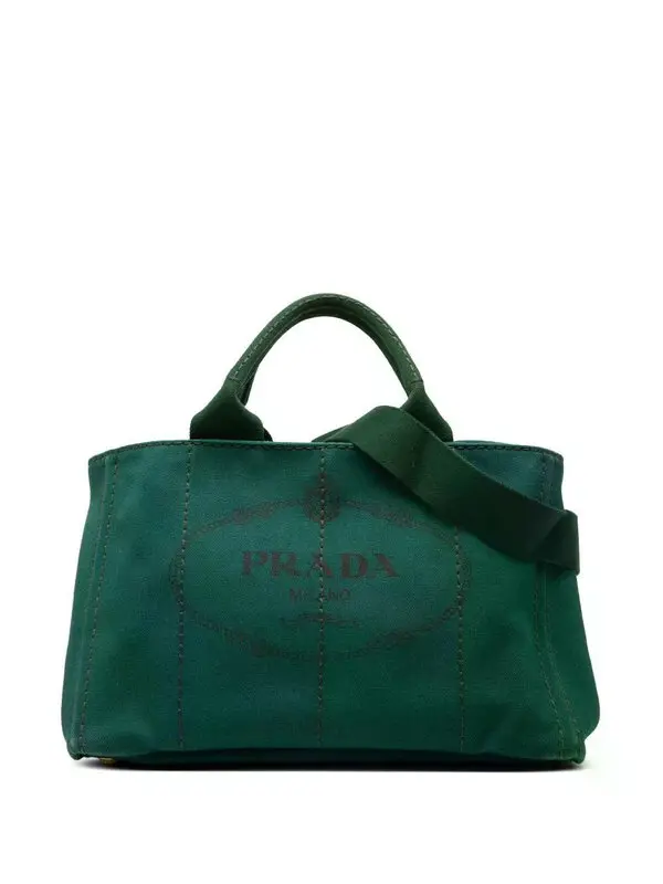 Prada 2013-2026 Canvas Canapa Logo Tote Satchel - Green