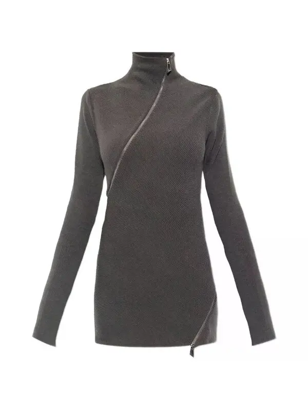 Attico Zip-detail Ribbed Sweater - Grey