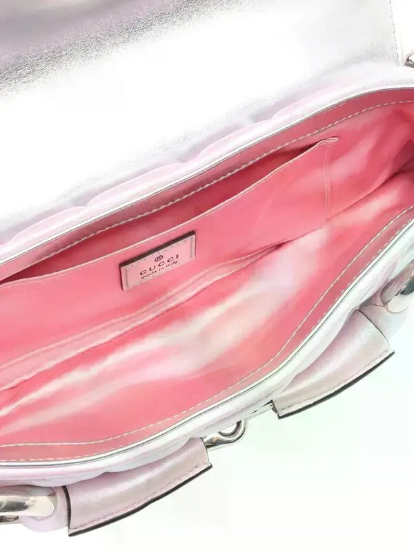 Gucci Small Iridescent Calfskin Horsebit Chain Satchel - Pink