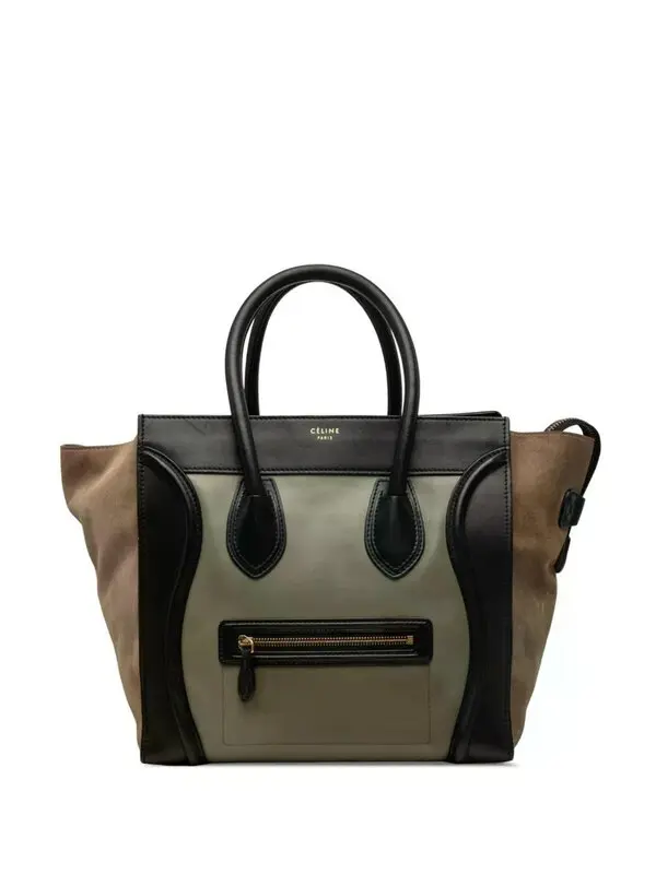 Celine 2012 Mini Tricolor Calfskin And Suede Luggage Tote Bag - Brown