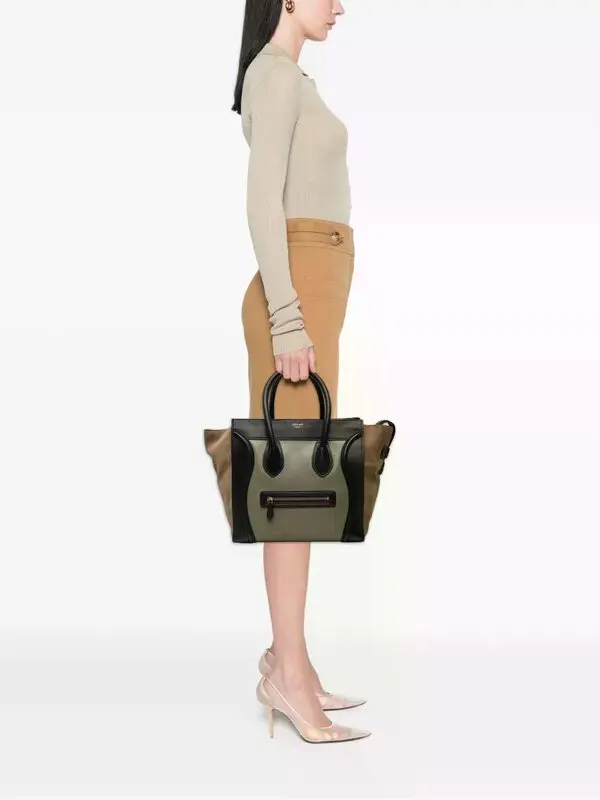 Celine 2012 Mini Tricolor Calfskin And Suede Luggage Tote Bag - Brown