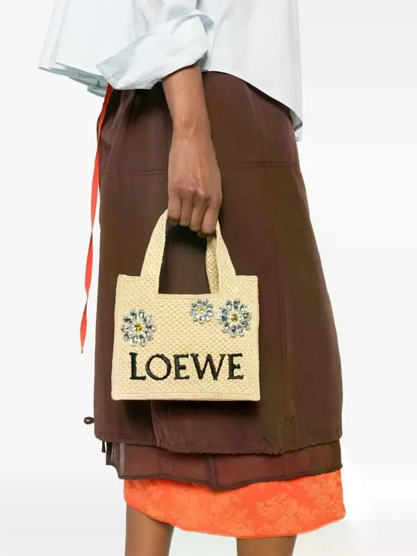 Loewe X Paula's Ibiza Mini Crystal-embellished Tote Bag - Neutrals