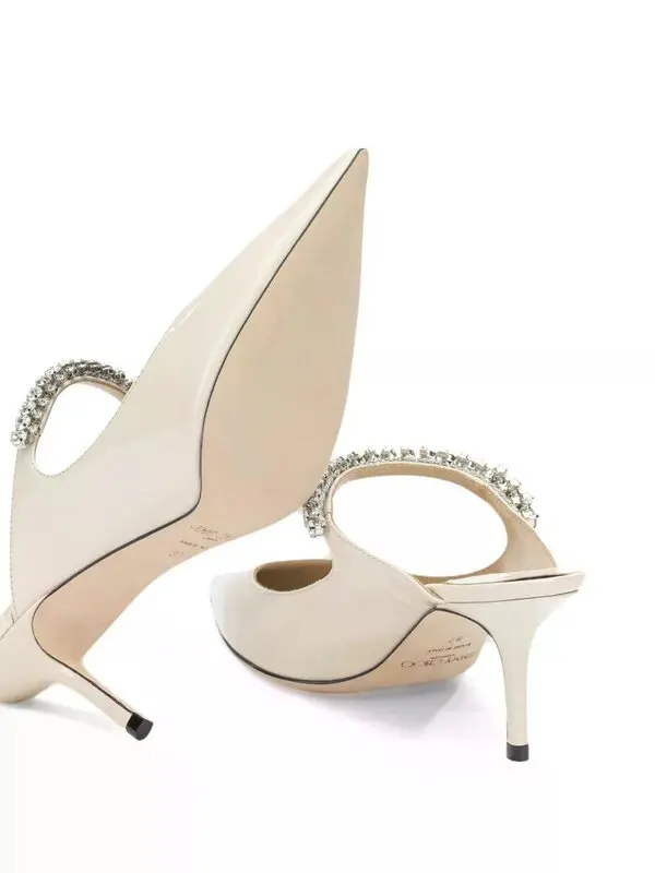 JIMMY CHOO Bing 65 Linen Patent-leather Mules With Crystal Strap - Neutrals