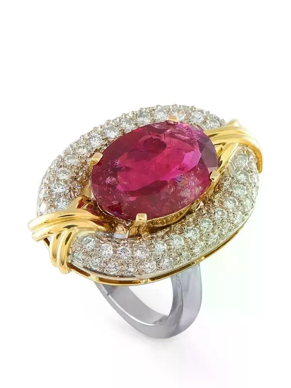LB EXCLUSIVE Rubellite And Diamond Halo Ring - Silver
