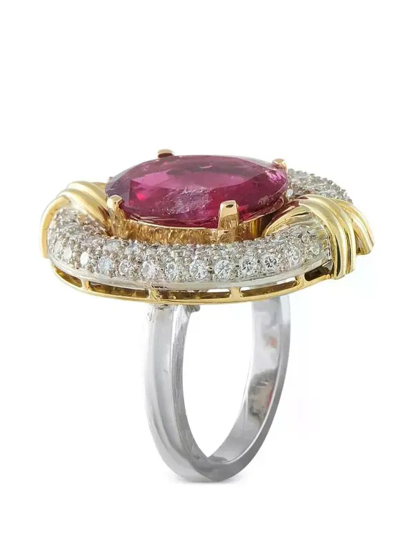 LB EXCLUSIVE Rubellite And Diamond Halo Ring - Silver