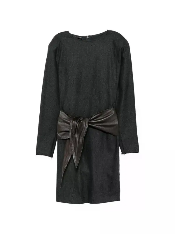 Emporio Armani Belted Long-sleeve Midi Dress - Grey