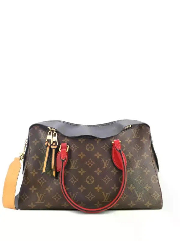 LOUIS VUITTON Monogram Canvas Tuileries Handbag With Leather Satchel - Black