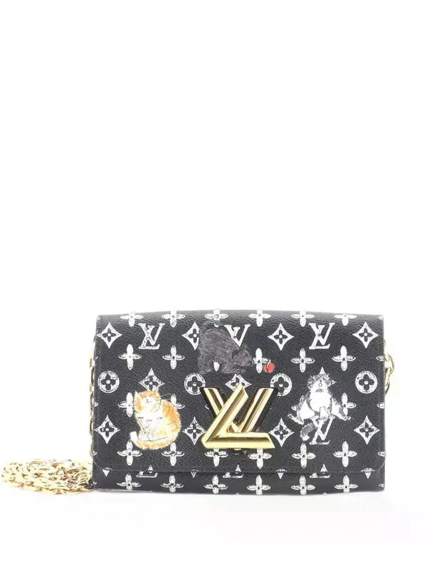 LOUIS VUITTON Twist Chain Wallet Limited Edition Grace Coddington Catogram Canvas Clutch Bag - Black