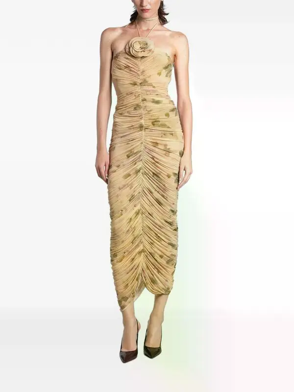 Magda Butrym Floral-print Ruched Midi Dress - Neutrals