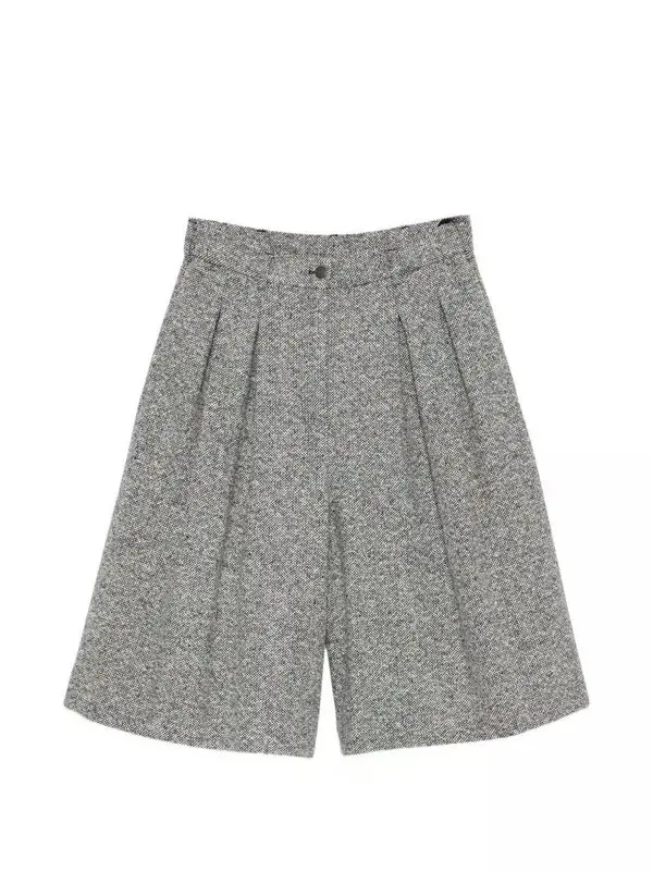 Emporio Armani Pleated Tweed Tailored Shorts - Black