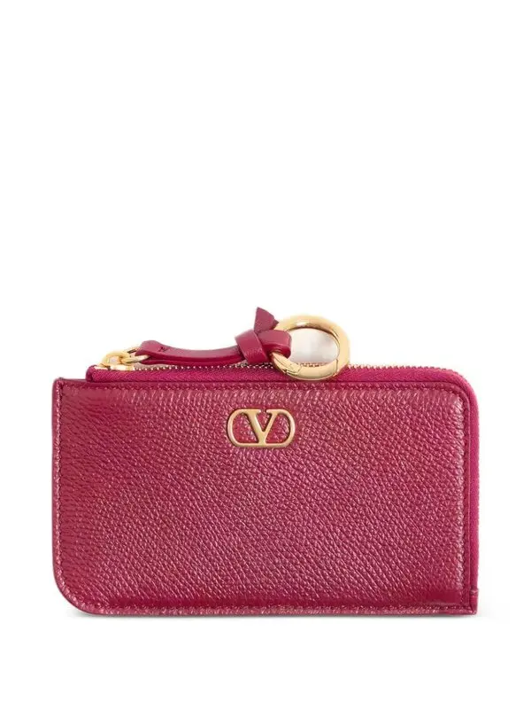 Valentino Garavani Vlogo Signature Zip-around Charm Card Holder In Grainy Calfskin - Pink