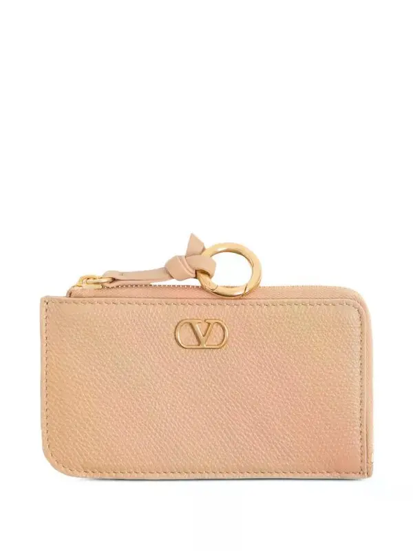 Valentino Garavani Vlogo Signature Zip-around Charm Card Holder In Grainy Calfskin - Pink