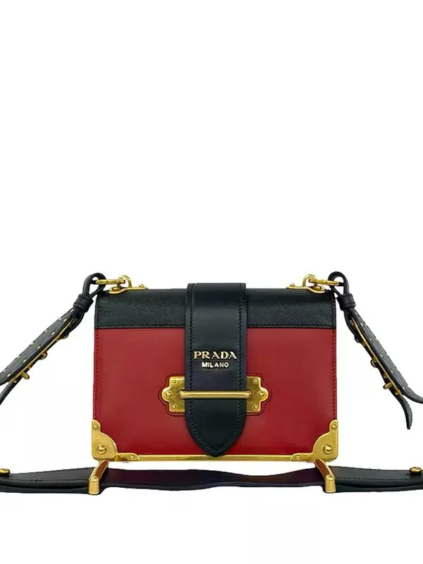 Prada 2010-2026 Cahier City Calf Saffiano Crossbody Bag - Red