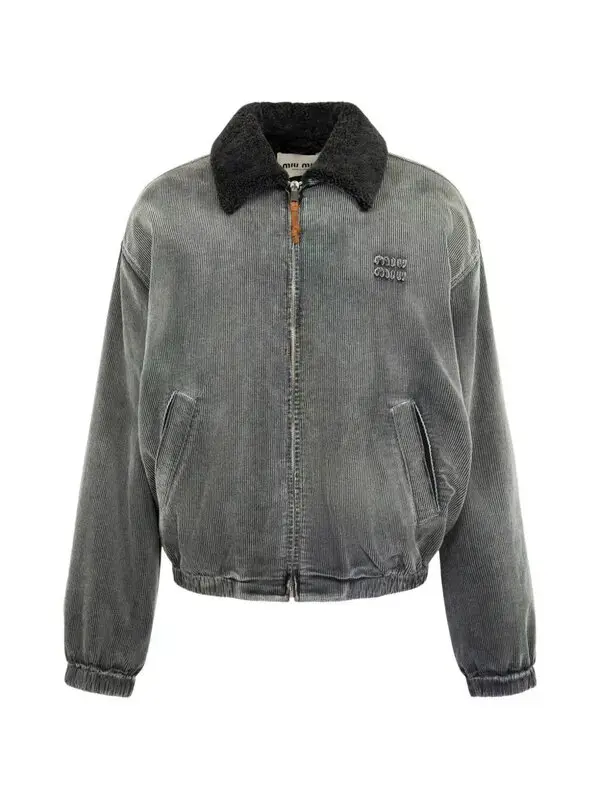 Miu Miu Corduroy Shearling-collar Jacket - Grey