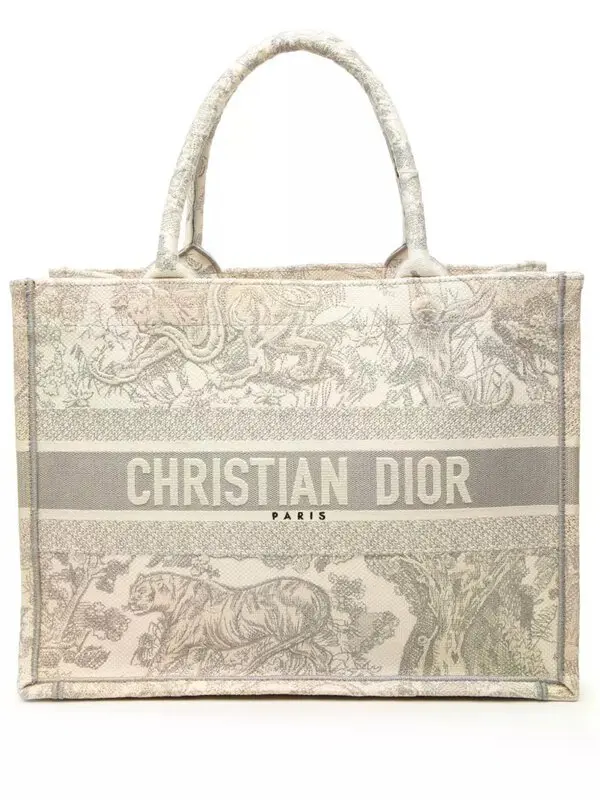 Dior 2020 Medium Canvas Embroidered Dioriviera Toile De Jouy Book Tote Bag - Grey