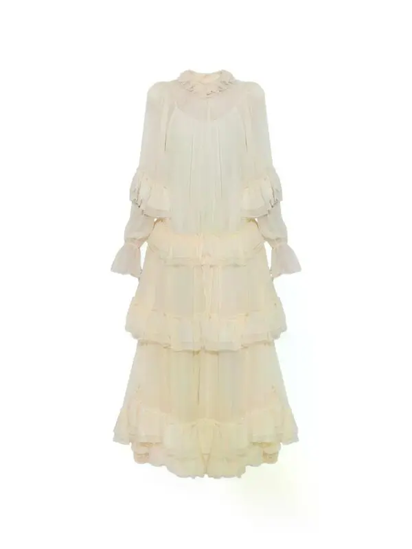 Chloé Ruffled Tiered Midi Dress - Neutrals