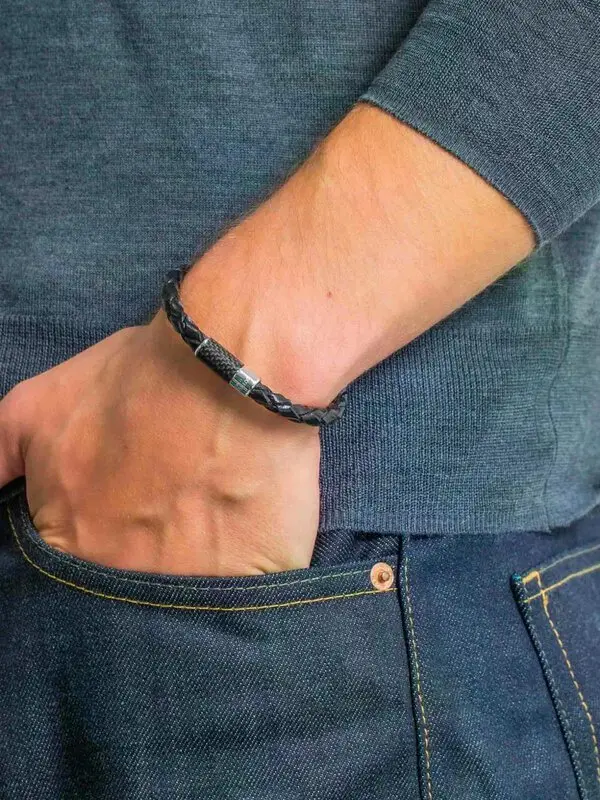 Tateossian Carbon Pop Leather Bracelet - Black