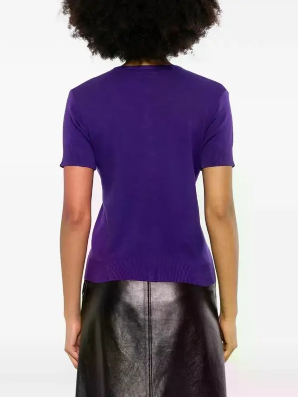 AGNES B. Short Sleeve Cardigan - Purple