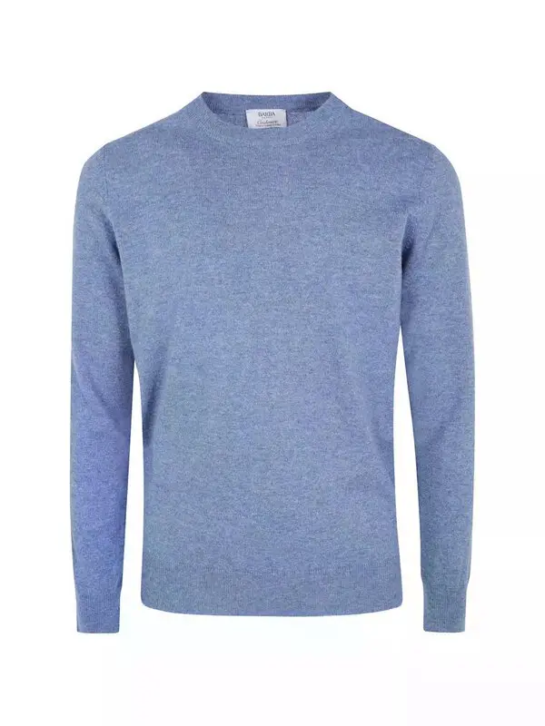 BARBA NAPOLI Crew Neck Fine Knit Wool Sweater - Blue
