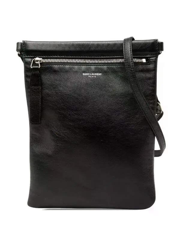 Saint Laurent 2022 Antiqued Lambskin Sid Flat Crossbody Bag - Black