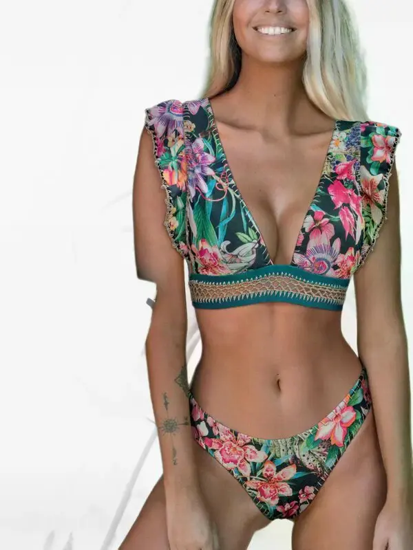 DEL MAAR Asiri Floral-print Crochet-trim Bikini Bottoms