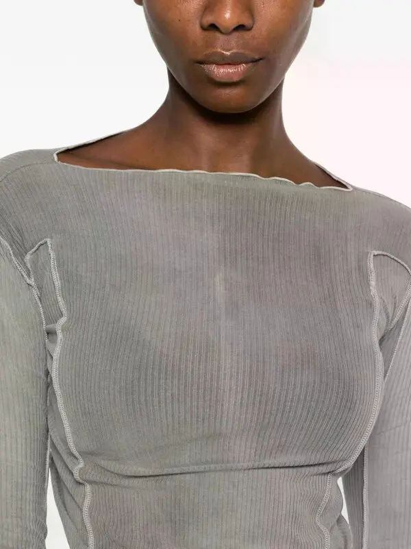 BASERANGE Omato Ribbed-knit Boat-neck Top - Grey