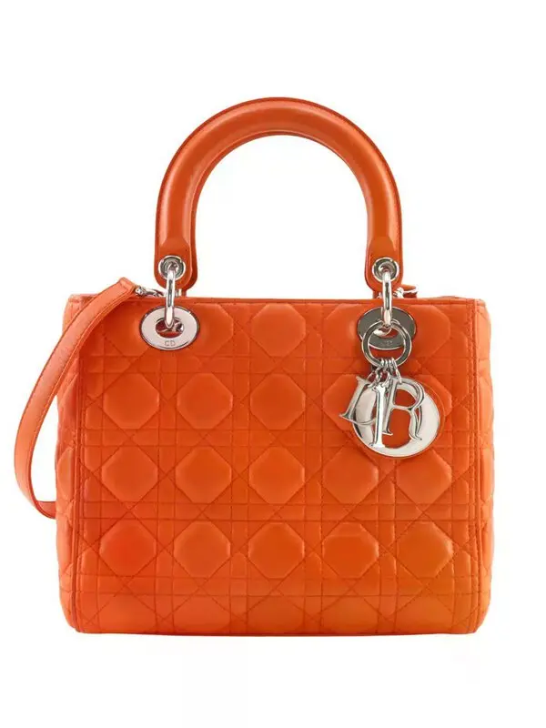 Dior 2000-2026 Medium Lambskin Cannage Lady Satchel - Orange