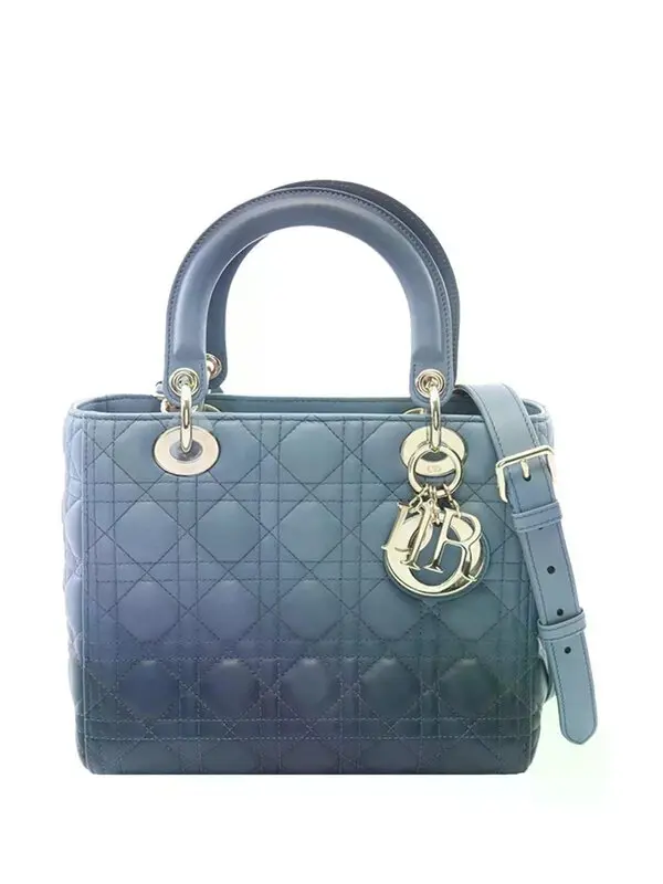Dior 2015-2026 Medium Ombre Lambskin Cannage Lady Satchel - Blue