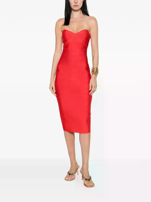 Retrofete Strapless Bandage Midi Dress - Red