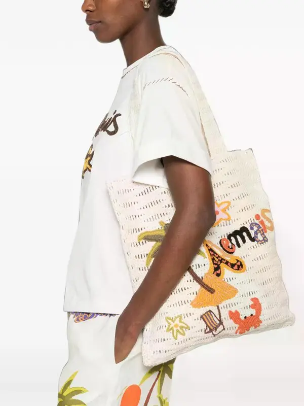 ALEMAIS Island Cove Embroidered Crochet Tote Bag - Neutrals