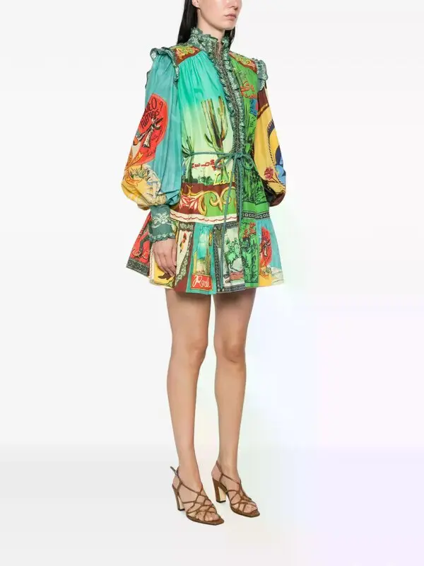 ALEMAIS Ace Ruffled Graphic-print Mini Dress