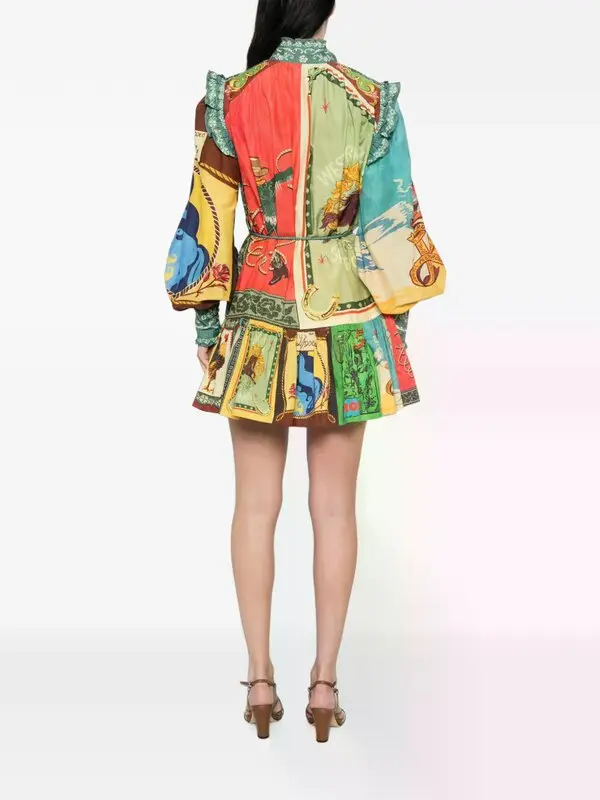 ALEMAIS Ace Ruffled Graphic-print Mini Dress