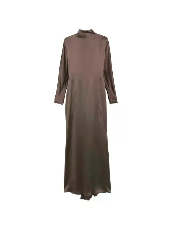 Max Mara Satin High-neck Maxi Dress - Brown