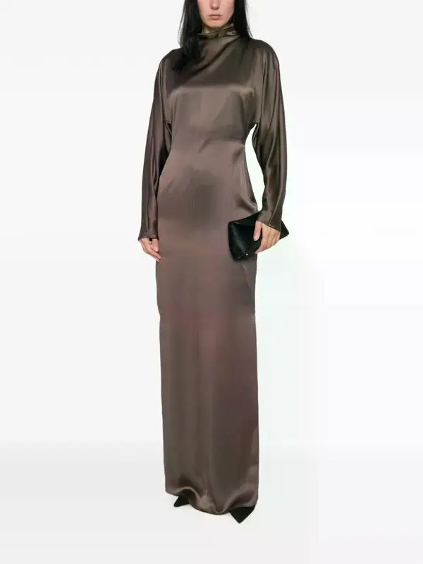 Max Mara Satin High-neck Maxi Dress - Brown