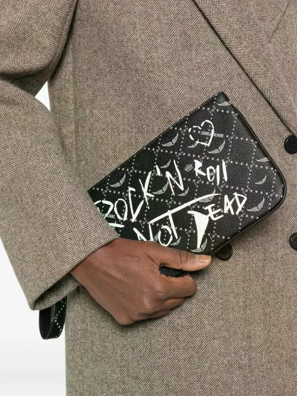 Zadig&Voltaire Slogan-print Grained-leather Clutch Bag - Black