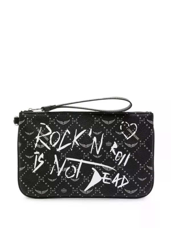 Zadig&Voltaire Slogan-print Grained-leather Clutch Bag