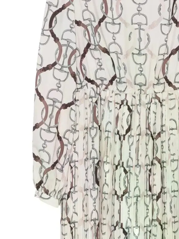 Eleventy Horsebit-print Pleated Midi Dress