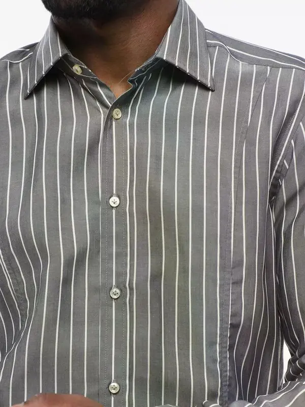 Brian Dales Awning-striped French-collar Shirt - Grey