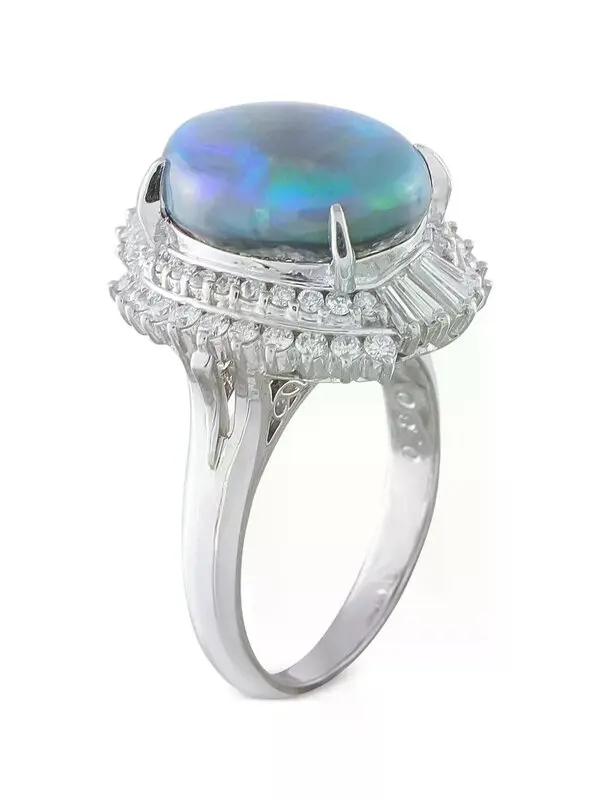 LB EXCLUSIVE Black Opal And Diamond Halo Ring - Silver